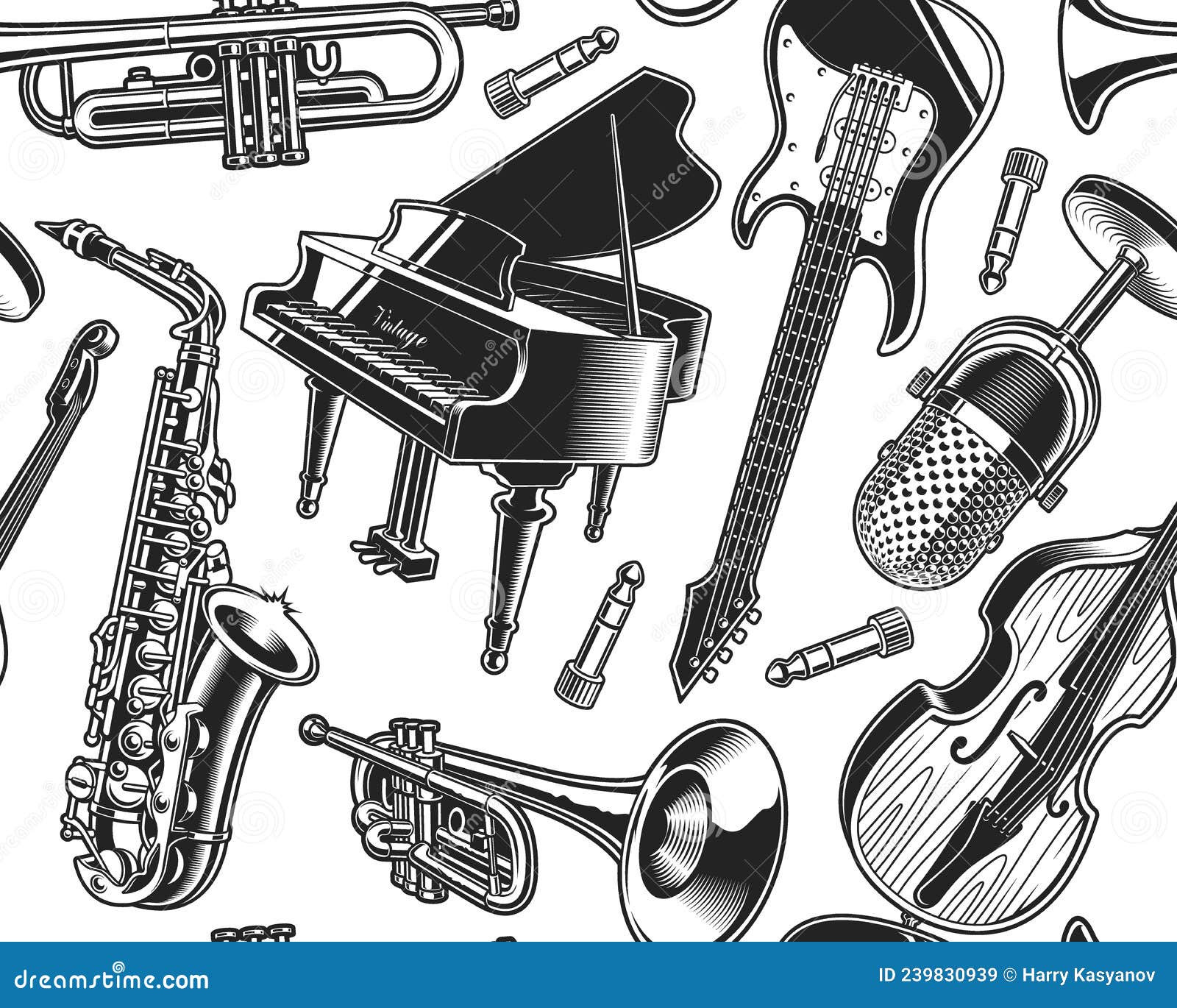 Musical Seamless Background Stock Vector - Illustration of trumpet ...
