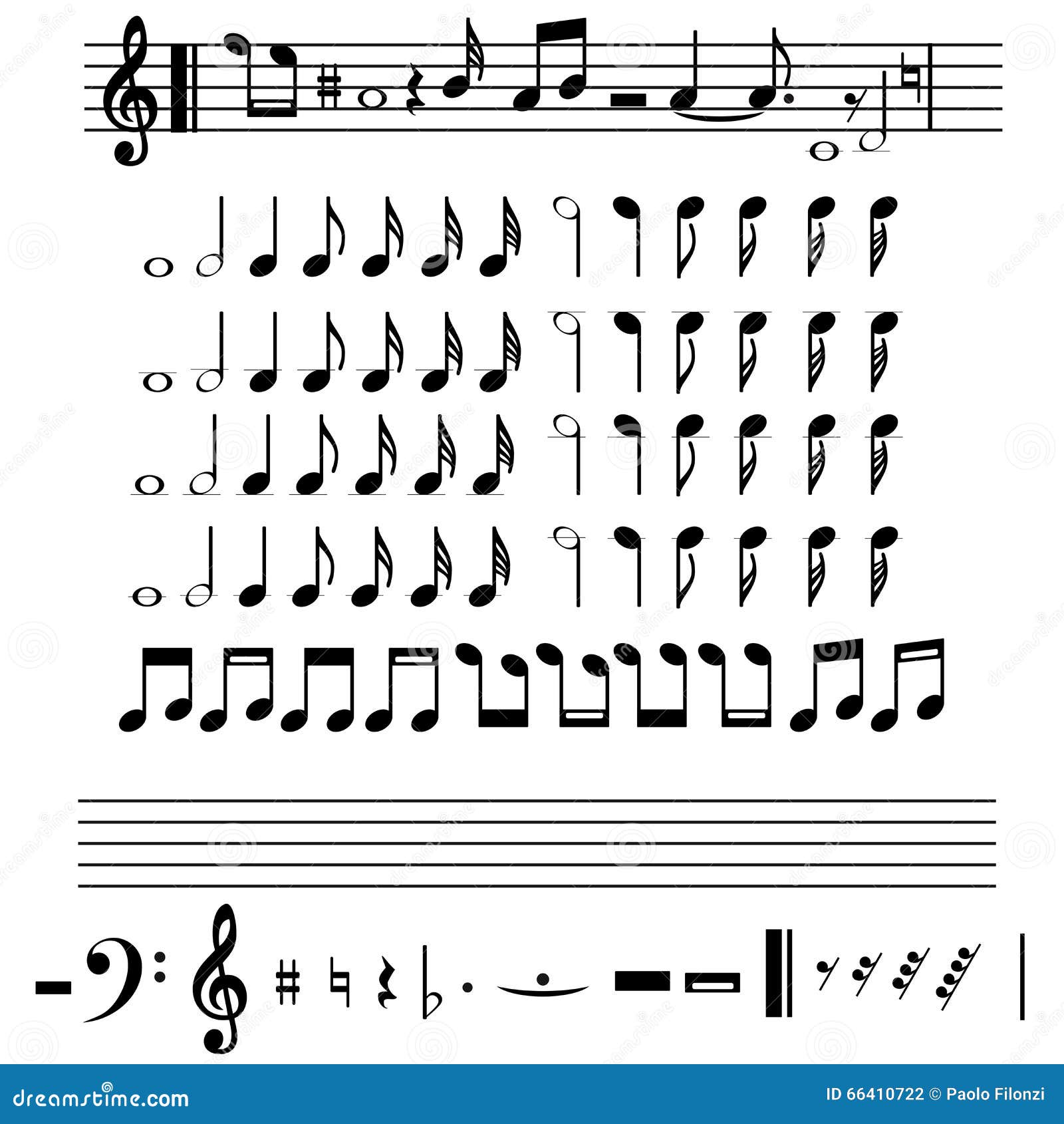 Musical Set Notes with Musical Score Stock Vector - Illustration of ...