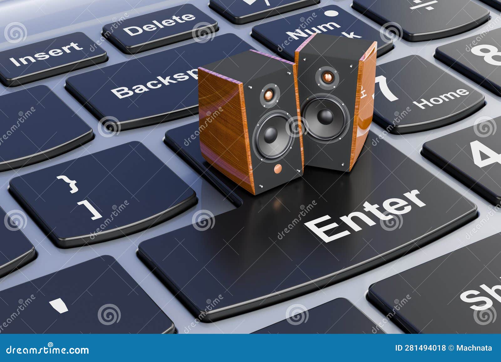 Musical Speakers on Laptop Keyboard. 3D Rendering Stock Illustration ...