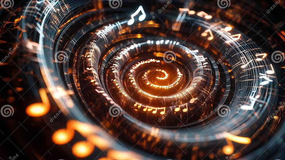 Musical Spiral Design with Light and Abstract Note Patterns Stock Image ...