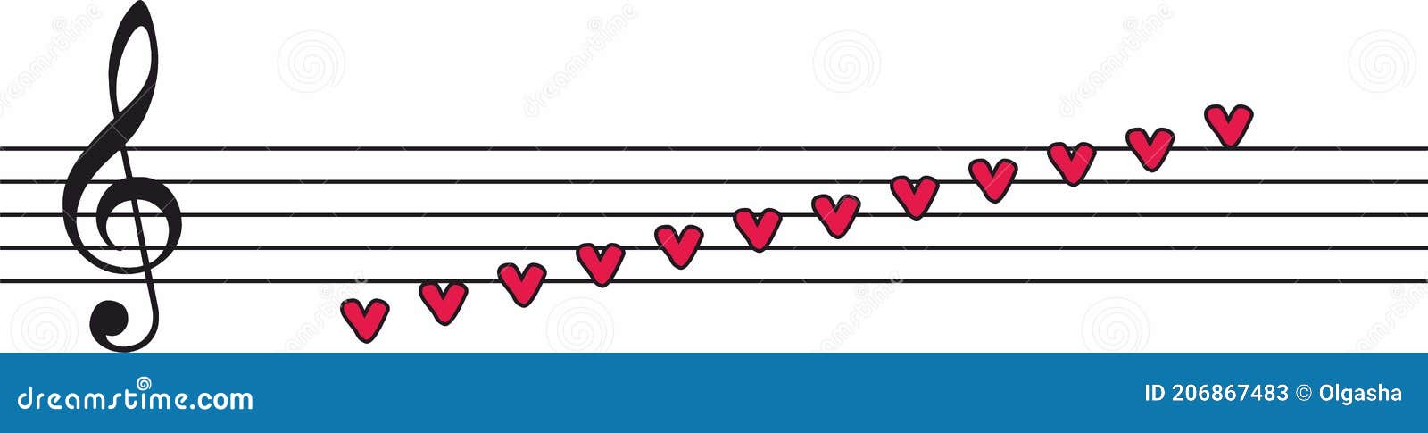 Musical Staff with Heart Notes, Stock Vector - Illustration of ...