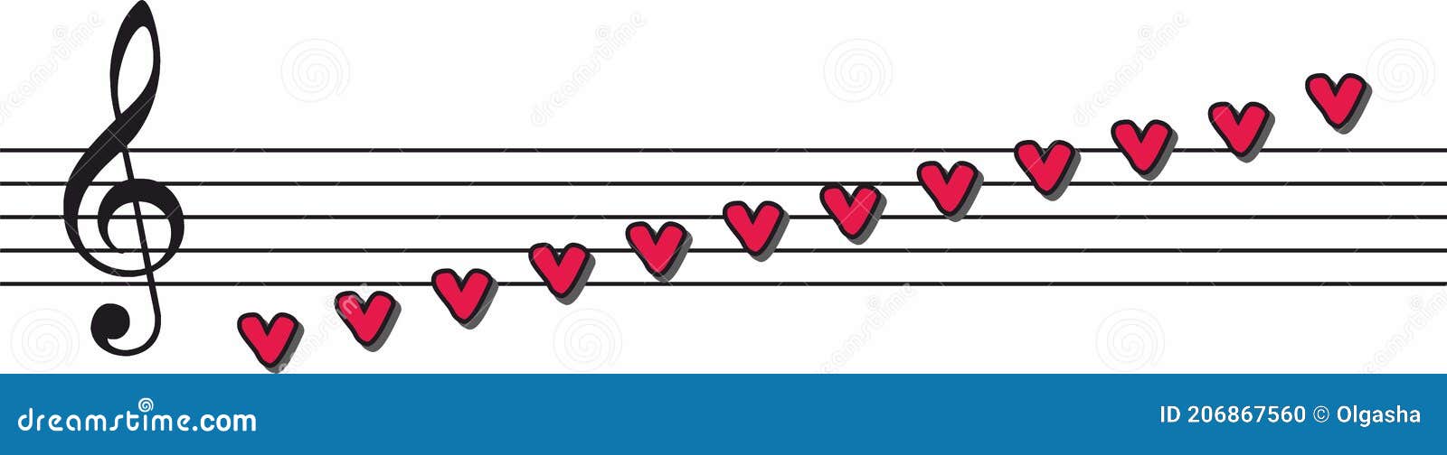Musical Staff with Heart Notes, Stock Vector - Illustration of break ...