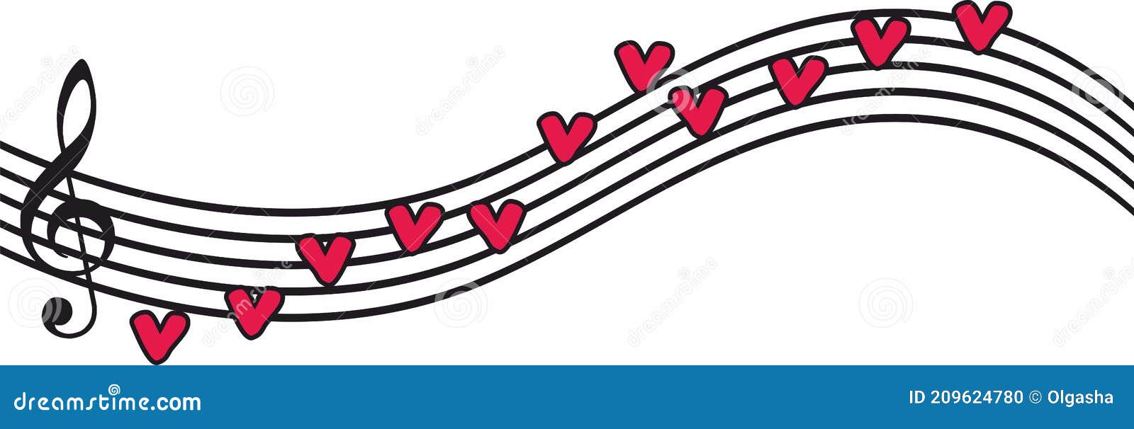 Musical Staff with Heart Notes, Music Love Stock Vector - Illustration ...