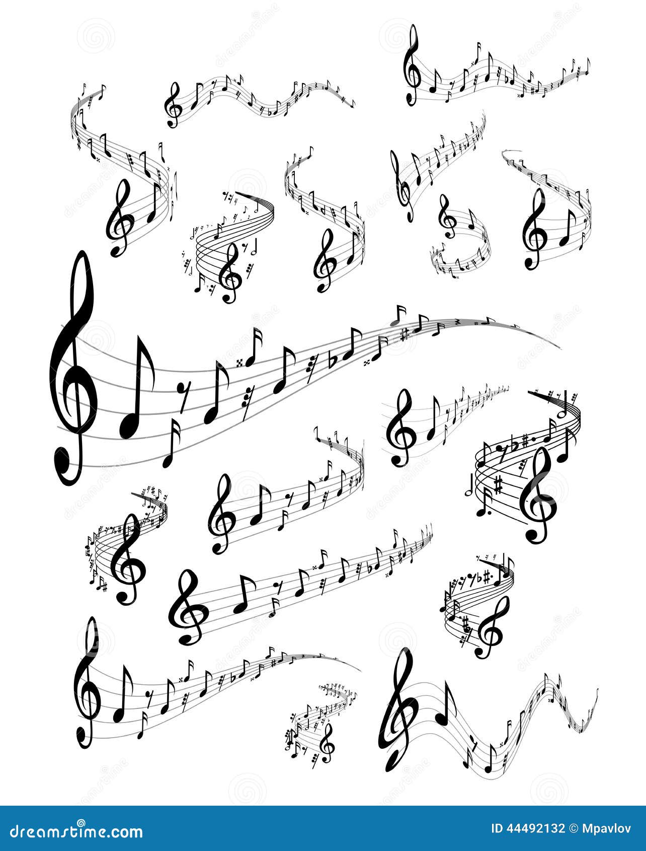 Musical Staves Vector Illustration With Music Notes And Symbols ...