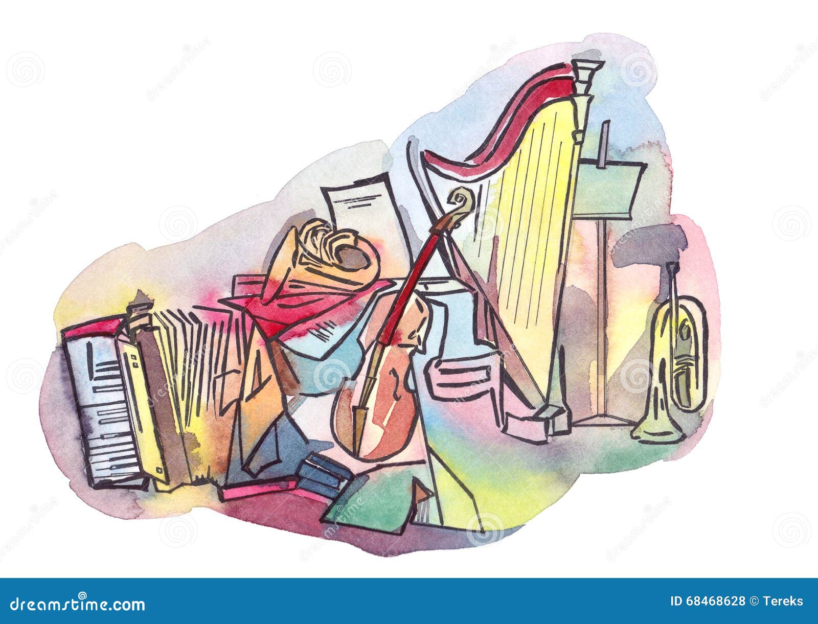 Musical still life stock illustration. Illustration of fashion - 68468628