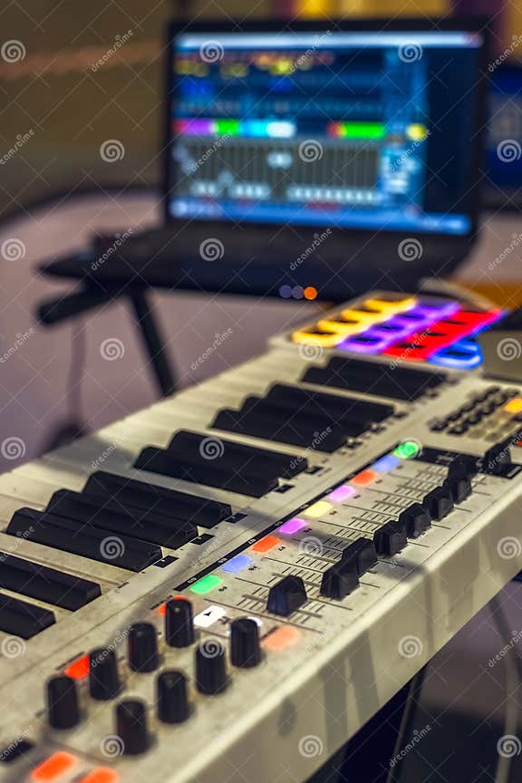 Musical Synth Keyboard and Control Buttons Stock Image - Image of ...