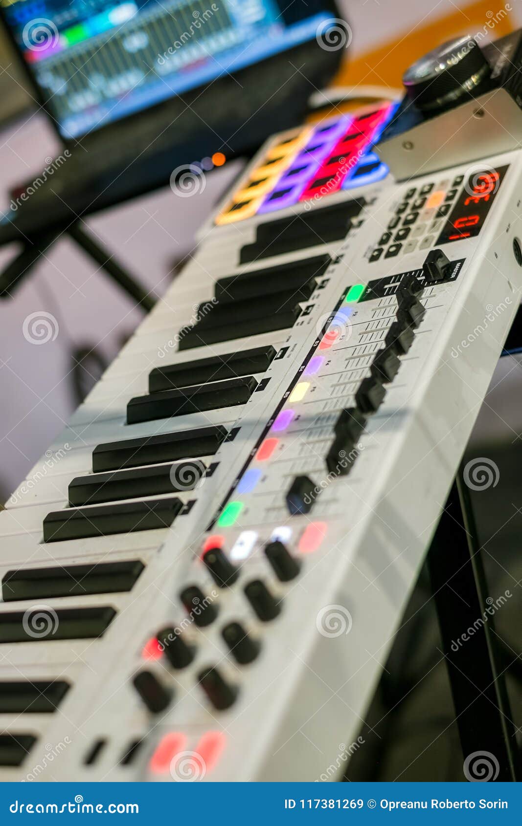 Musical Synth Keyboard and Control Buttons Stock Image - Image of ...