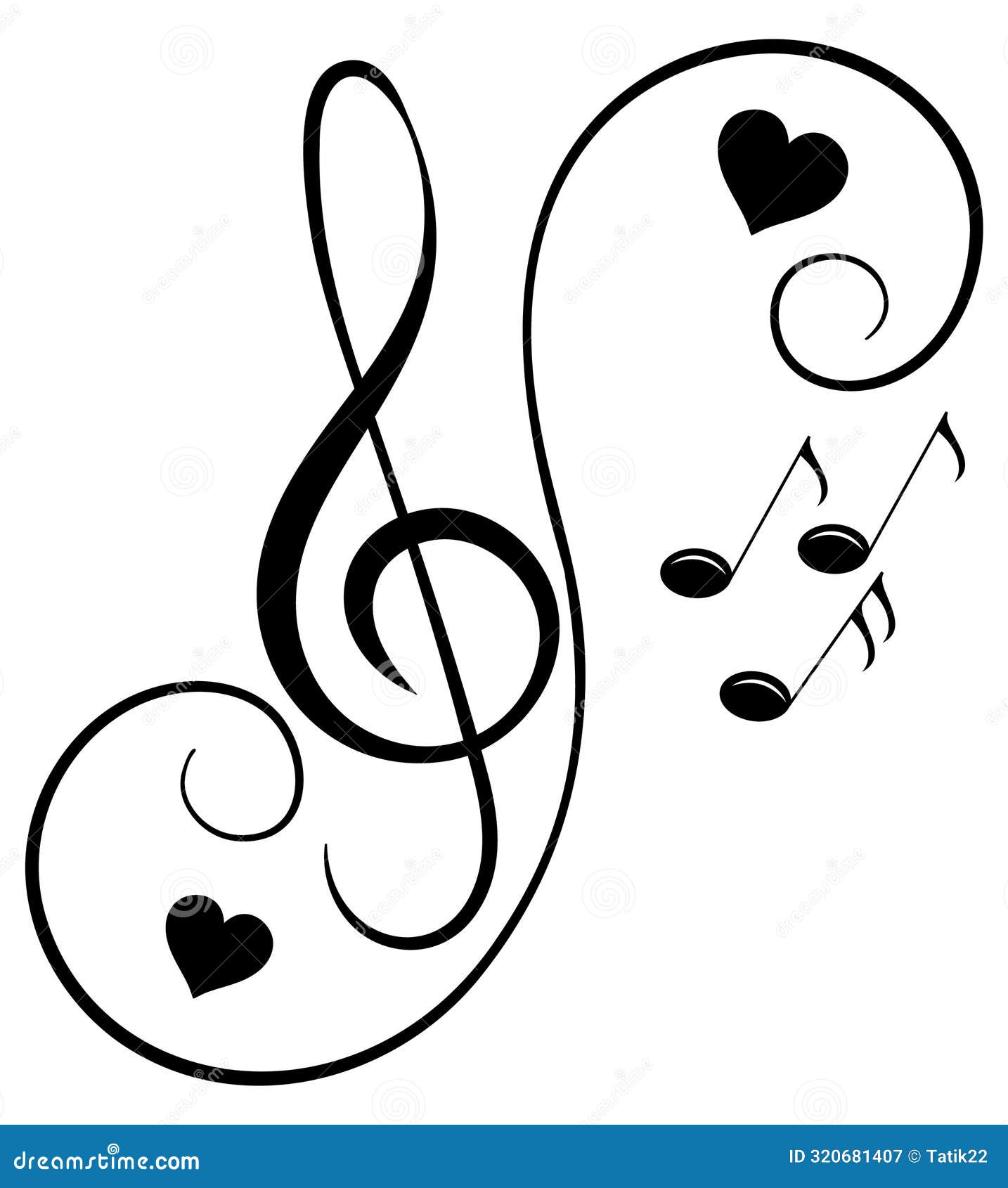 Musical Theme. Decorative Scroll with Treble Clef and Note Stock Vector ...