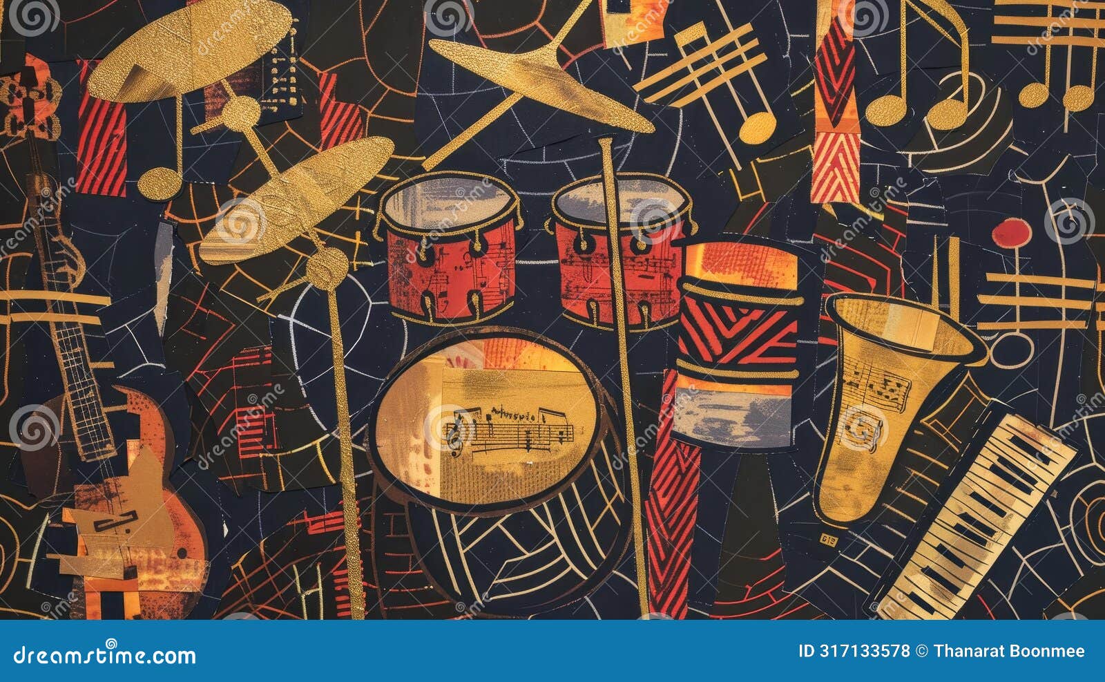 Musical Themed Collage Art Instruments, Notes, Rhythm Based Designs, Ai ...