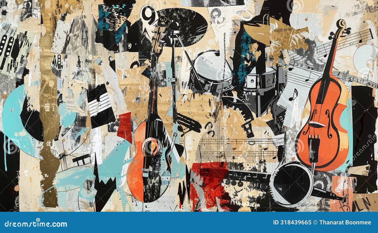 Musical Themed Collage Art Instruments, Notes, Rhythm Based Designs, Ai ...