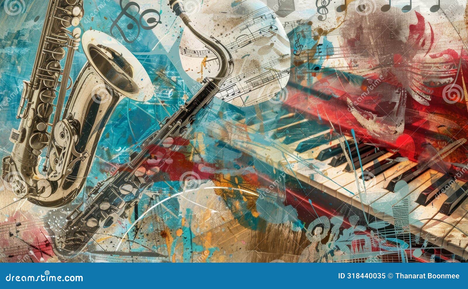 Musical Themed Collage Art Instruments, Notes, Rhythm Based Designs, Ai ...
