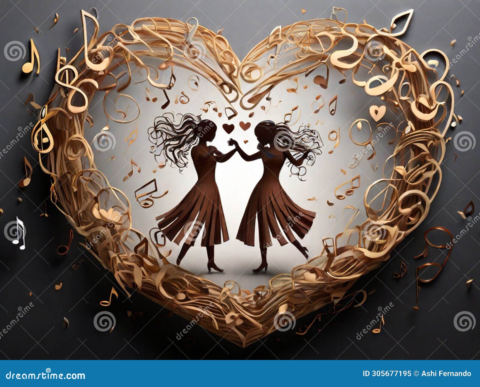Harmony in Hearts: a Dance of Musical Notes Stock Illustration ...