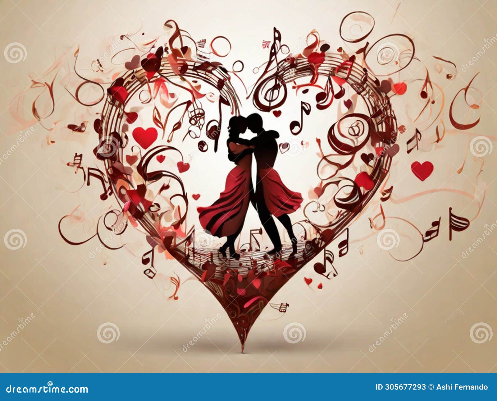 Harmony in Hearts: a Dance of Musical Notes Stock Illustration ...