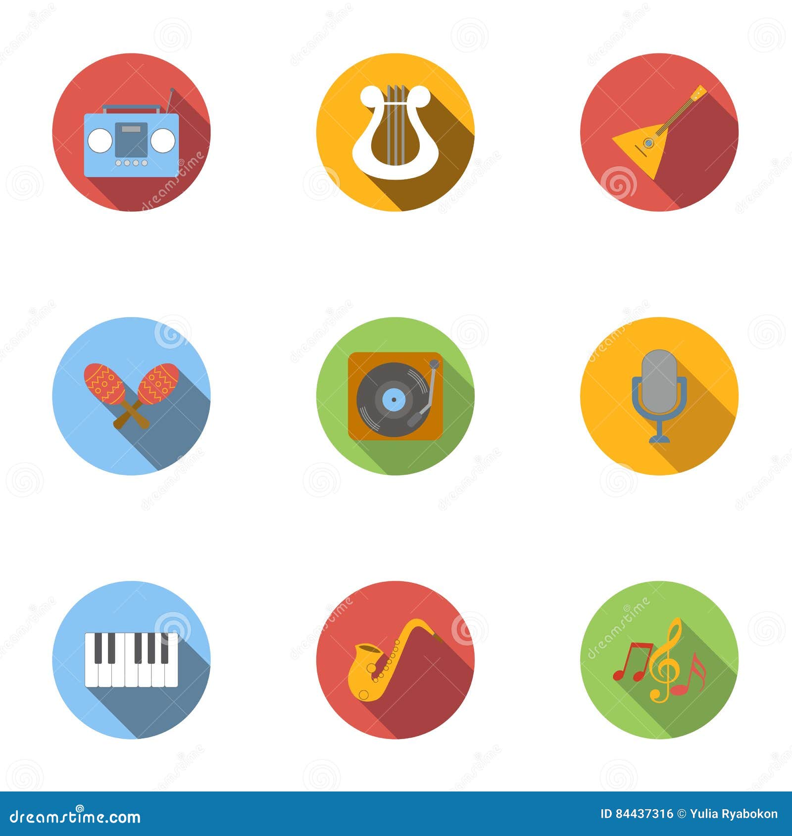 Musical Tools Icons Set, Flat Style Stock Vector - Illustration of ...