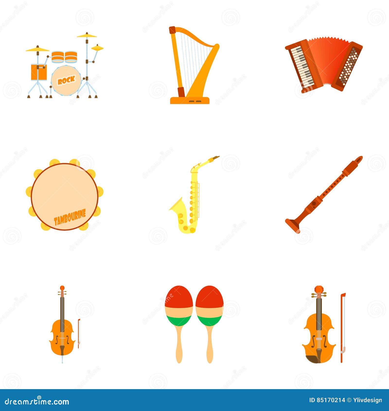 Musical Tools Icons Set, Flat Style Stock Vector - Illustration of ...