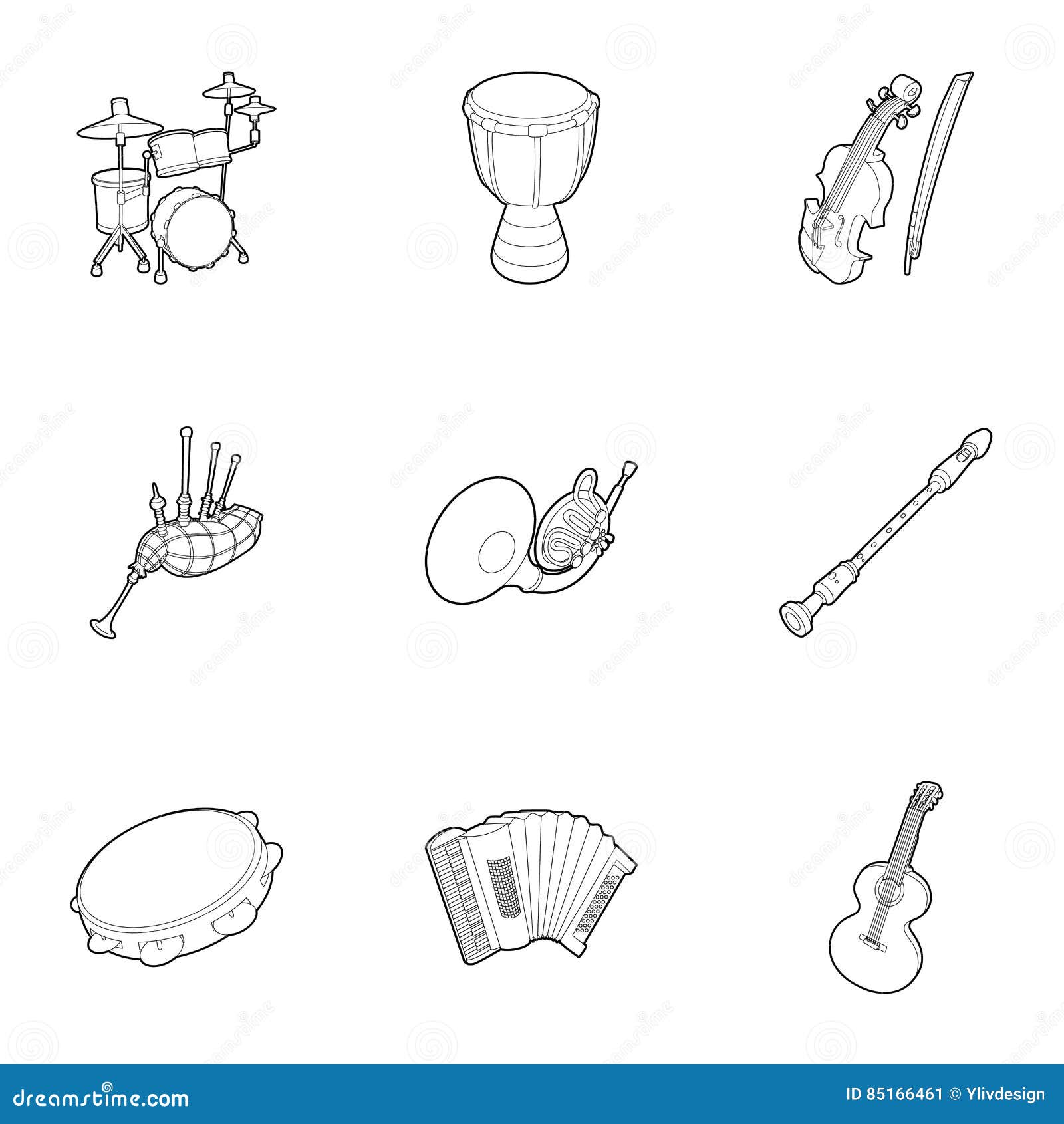 Musical Tools Icons Set, Outline Style Stock Vector - Illustration of ...