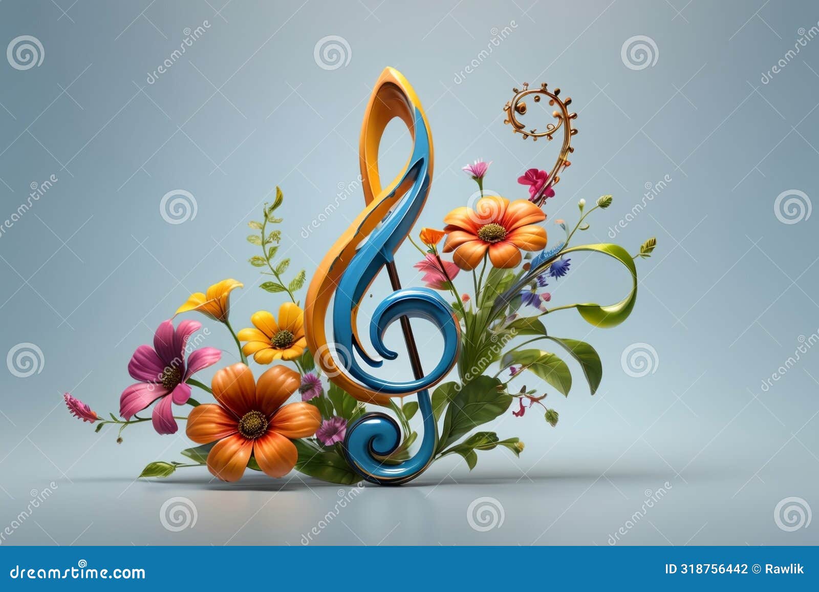 Musical Treble Clef with Flowers, Postcard Stock Illustration ...