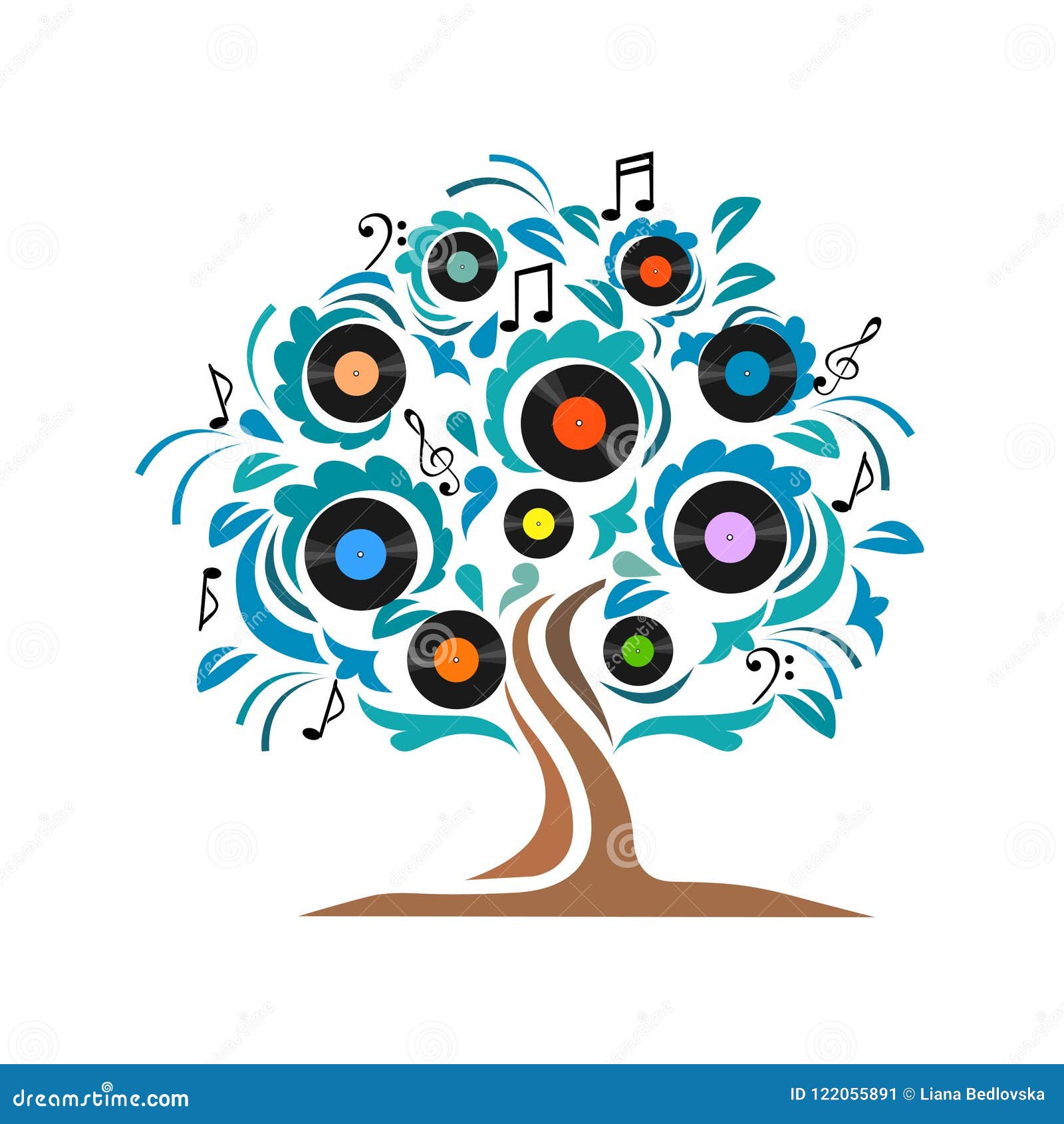 A Musical Tree with Curls and Notes Stock Vector - Illustration of card ...