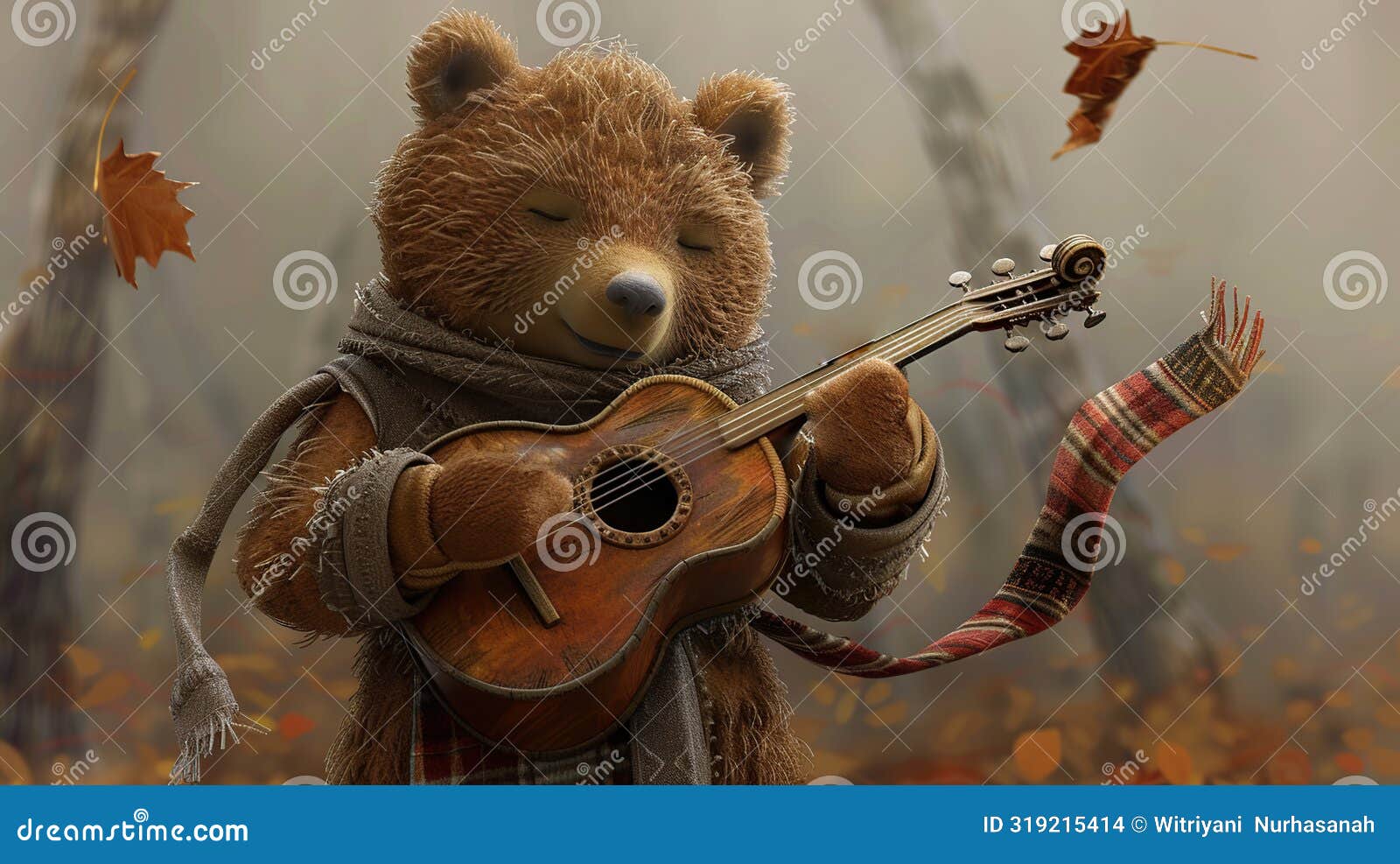 Musician Bear Character Playing Stringed Musical Instrument. Generative ...