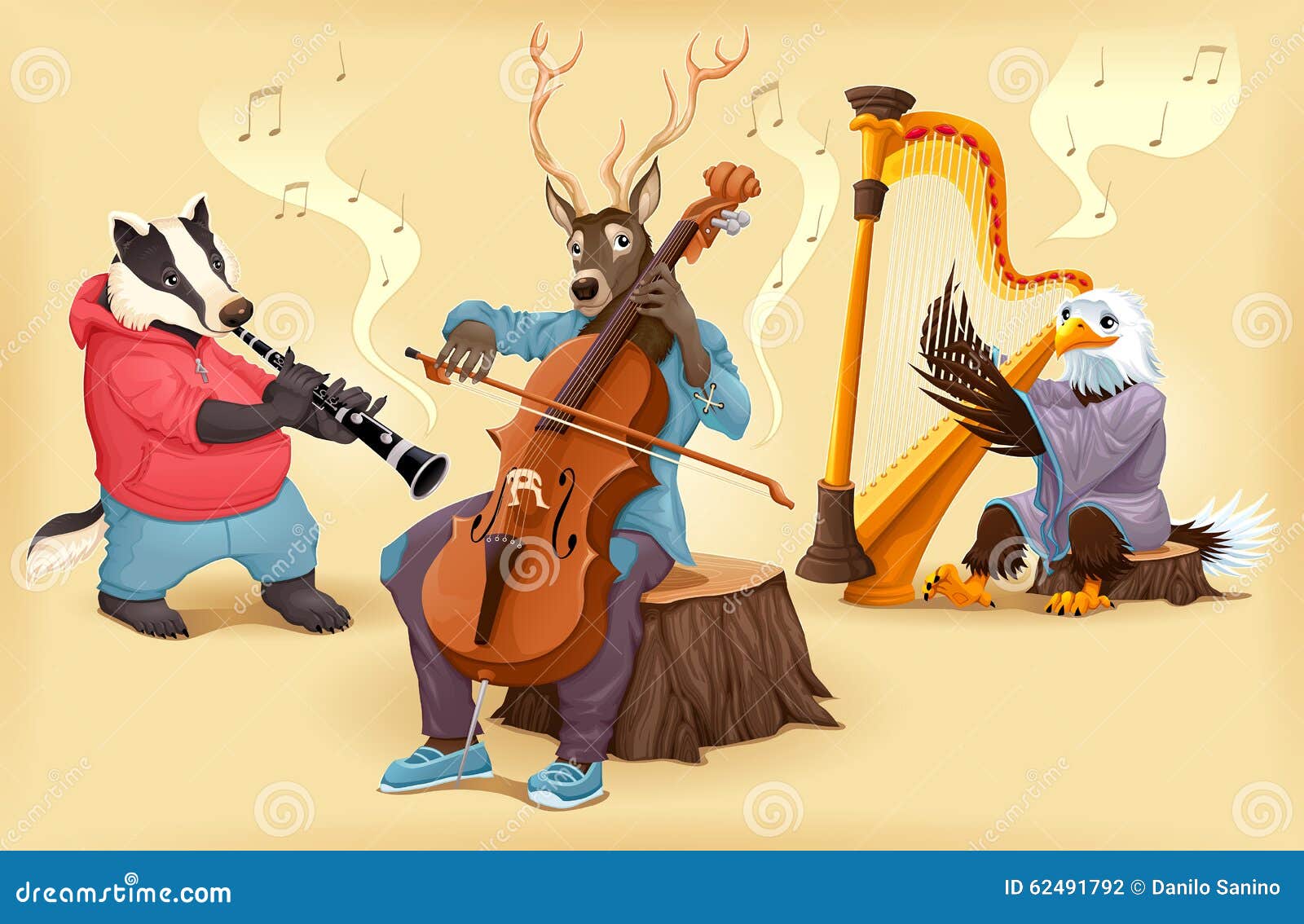 Musician cartoon animals stock vector. Illustration of violinist - 62491792