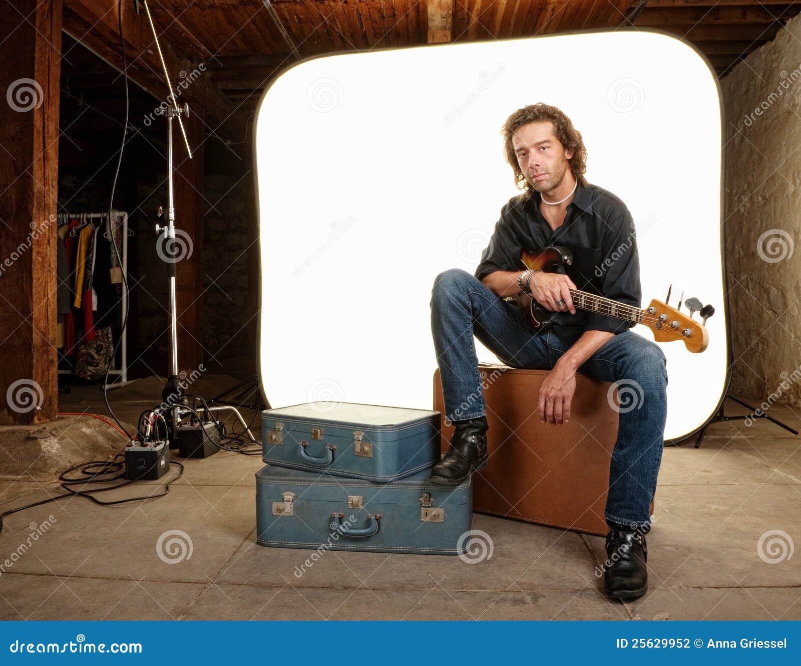Musician with Guitar in Studio Stock Photo - Image of lights, electric ...
