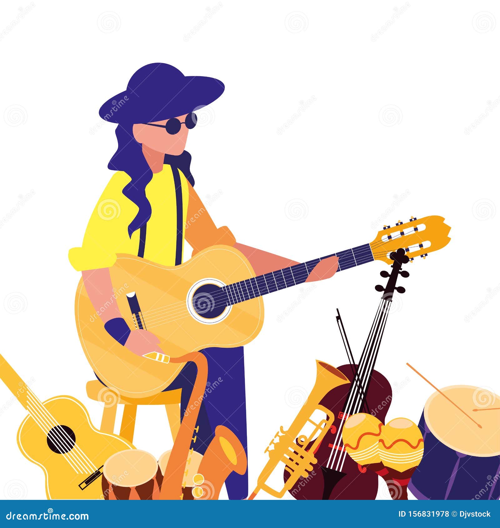 Musician Man Playing Instruments Music Stock Illustration ...