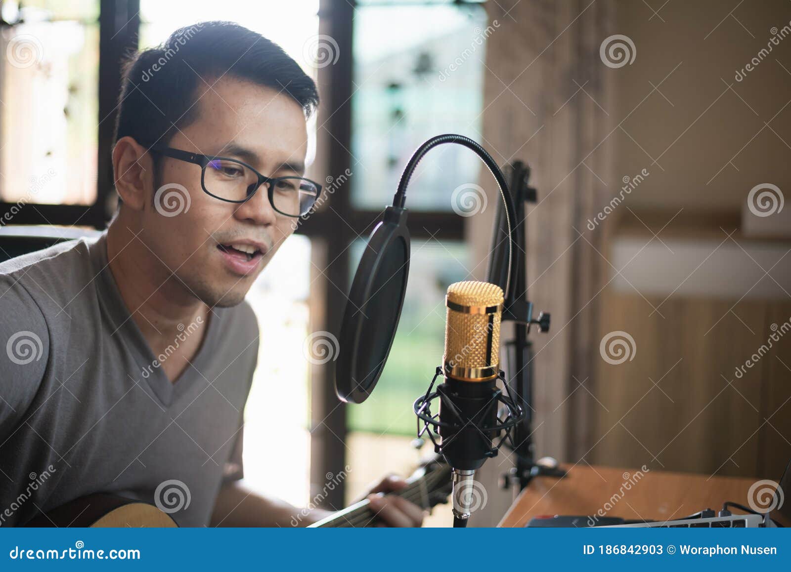 Musician Man Recording Music at the Music Home Studio Stock Image ...