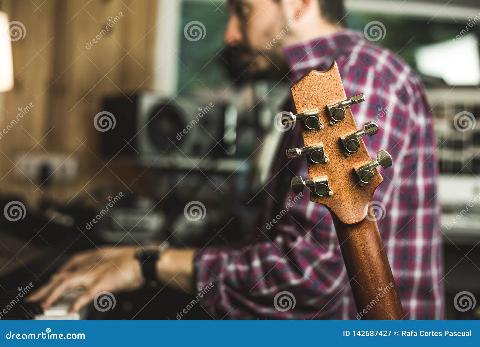 Musician in a music studio stock image. Image of headphone - 142687427