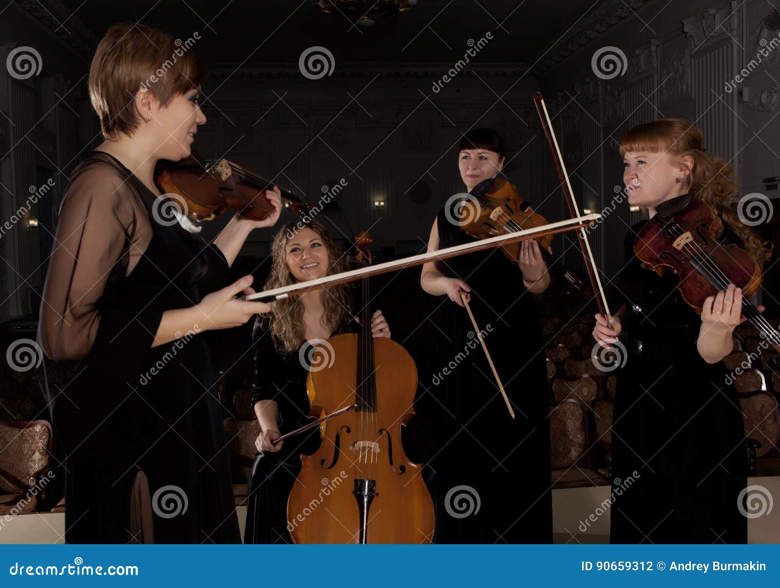 Musician Play Violin on Dark Stock Photo - Image of classic, quartet ...