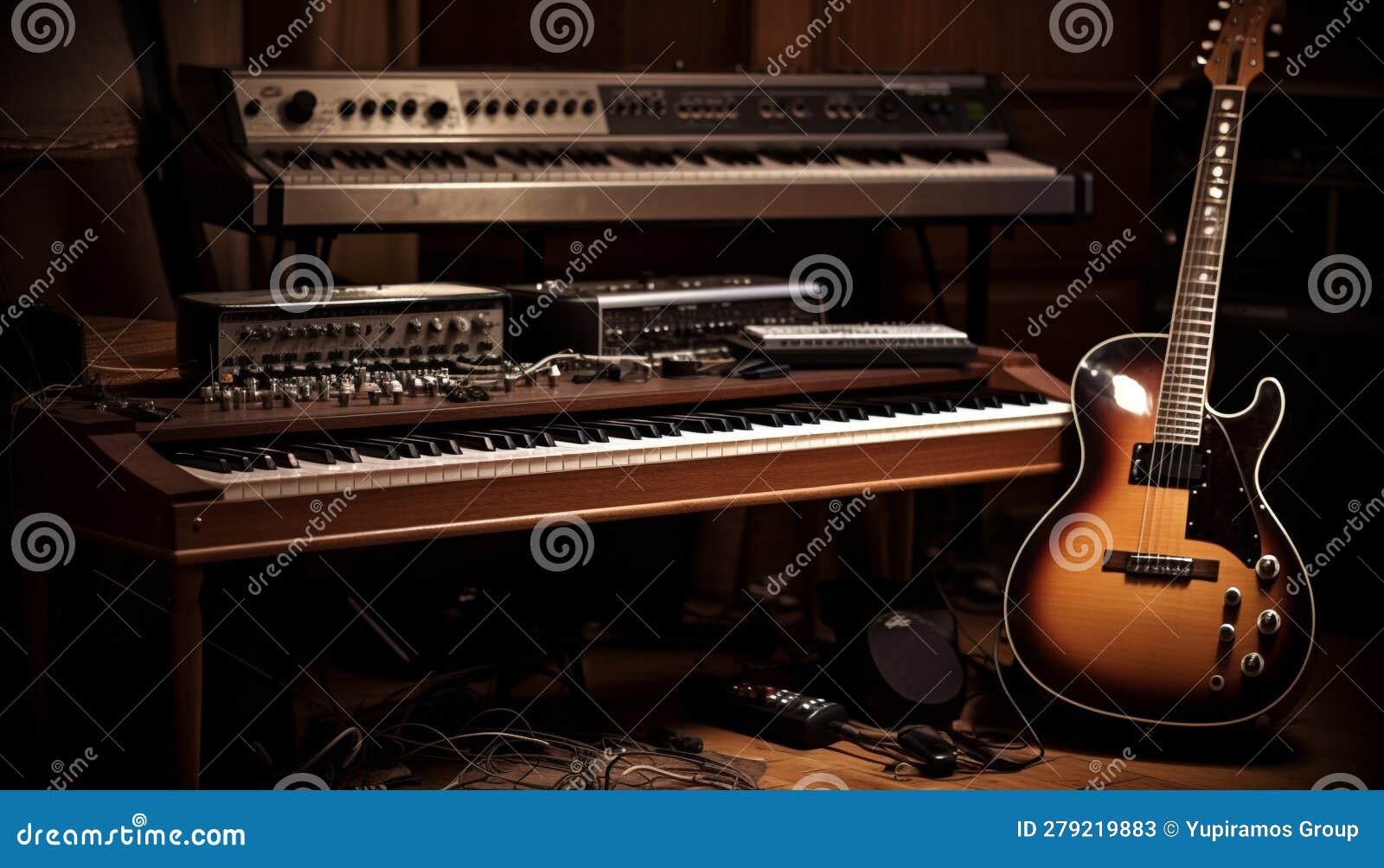 The Musician Played the Antique Piano on the Dimly Lit Stage Generated ...