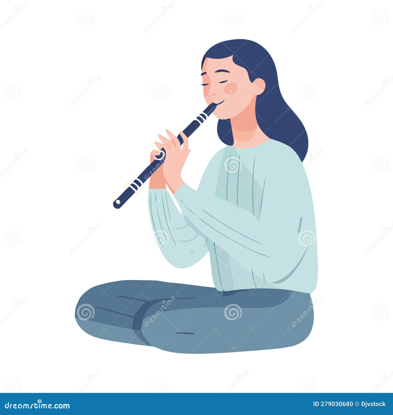 Musician Playing Flute, Isolated on Flat Backdrop Stock Vector ...