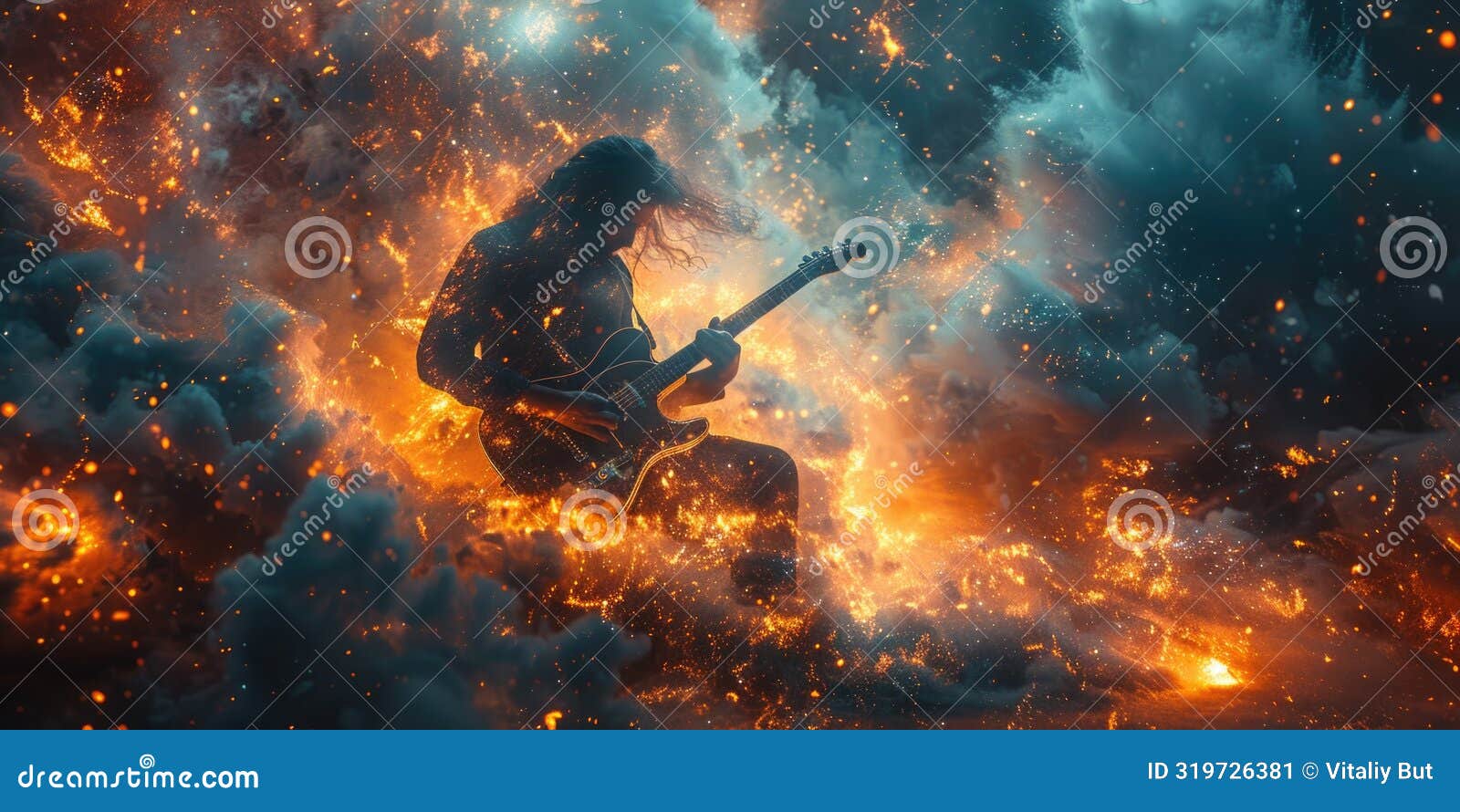 Musician Playing Guitar by Fire Stock Image - Image of instrument ...