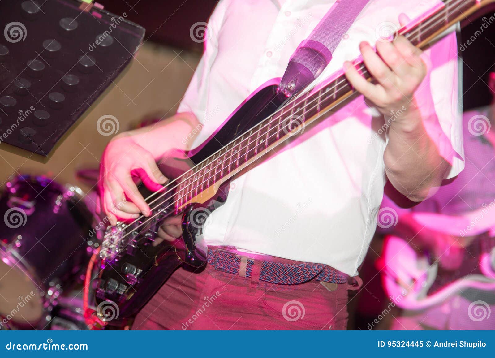 Musician Playing Guitar in a Rock Band Stock Image - Image of bass ...