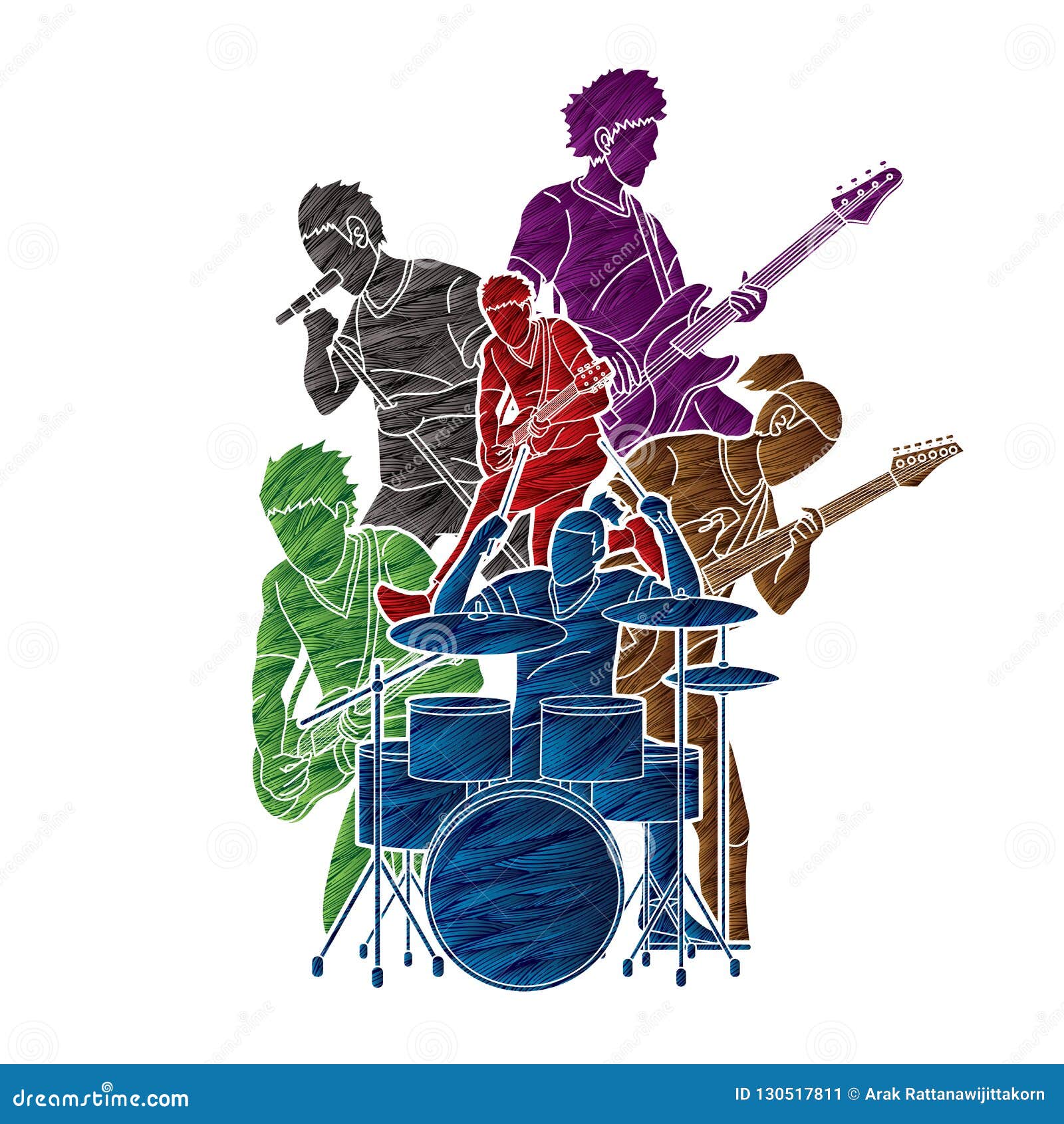 Musician Playing Music Together, Music Band Stock Vector - Illustration ...