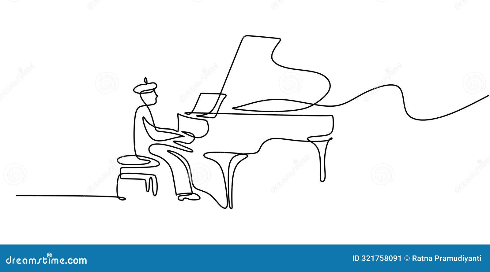 Musician Playing The Piano. One Line Drawing Vector. Concept Composer ...