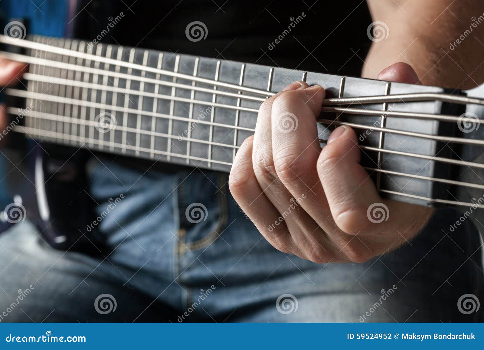 Musician Playing on Six-string Bass Guitar Stock Photo - Image of sound ...