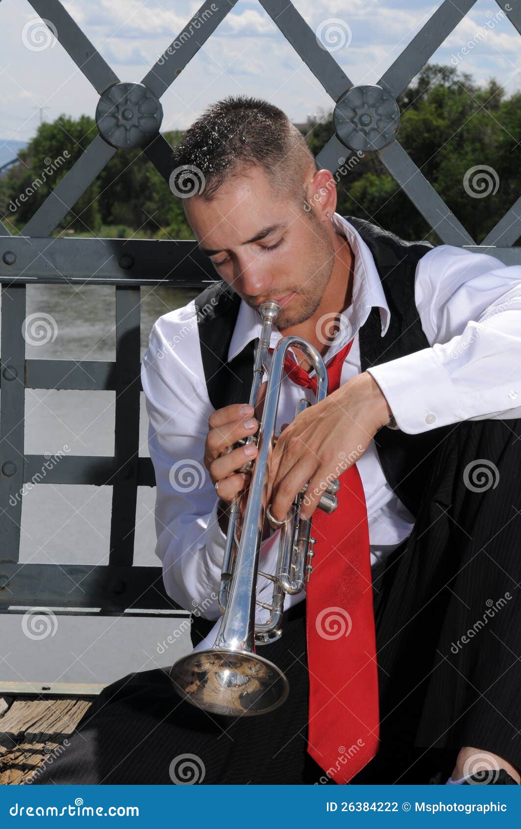 Musician playing trumpet stock photo. Image of iron, musician - 26384222
