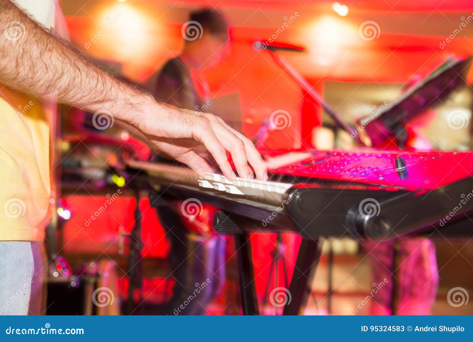 Musician Plays Keyboards in a Rock Band Stock Image - Image of concert ...