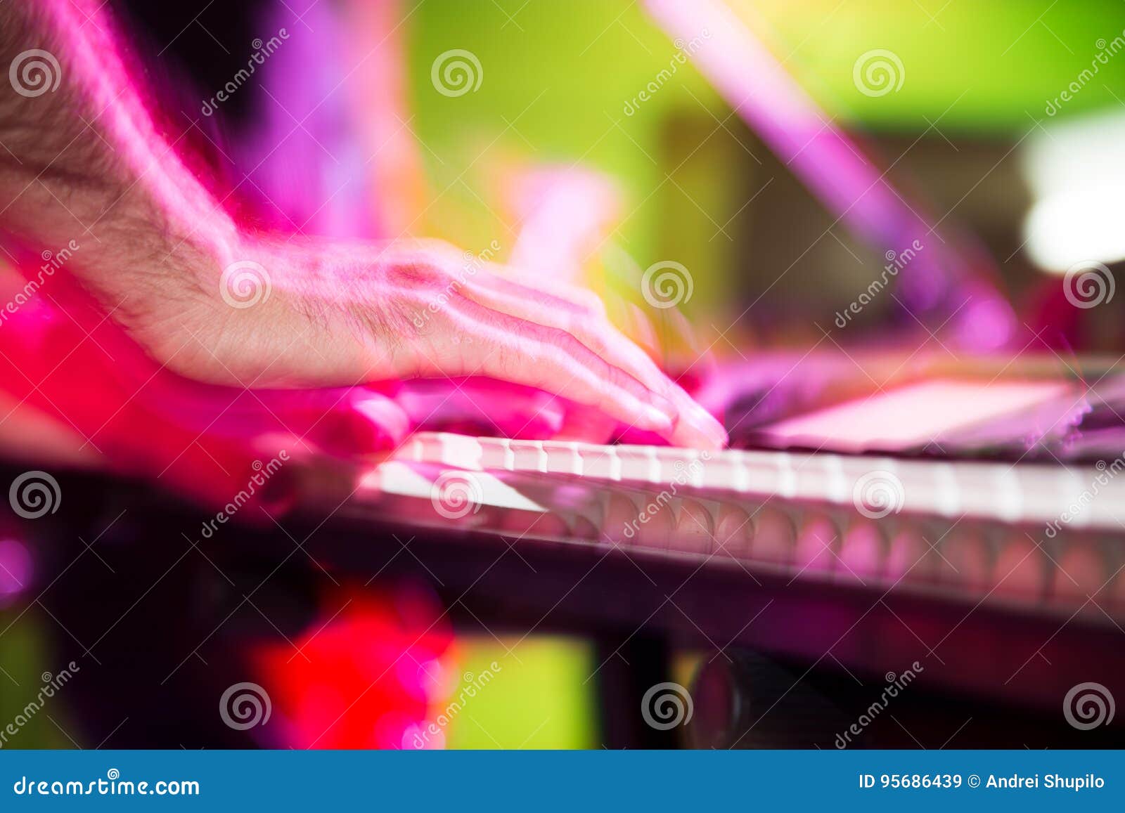 Musician Plays Keyboards in a Rock Band Stock Image - Image of electric ...