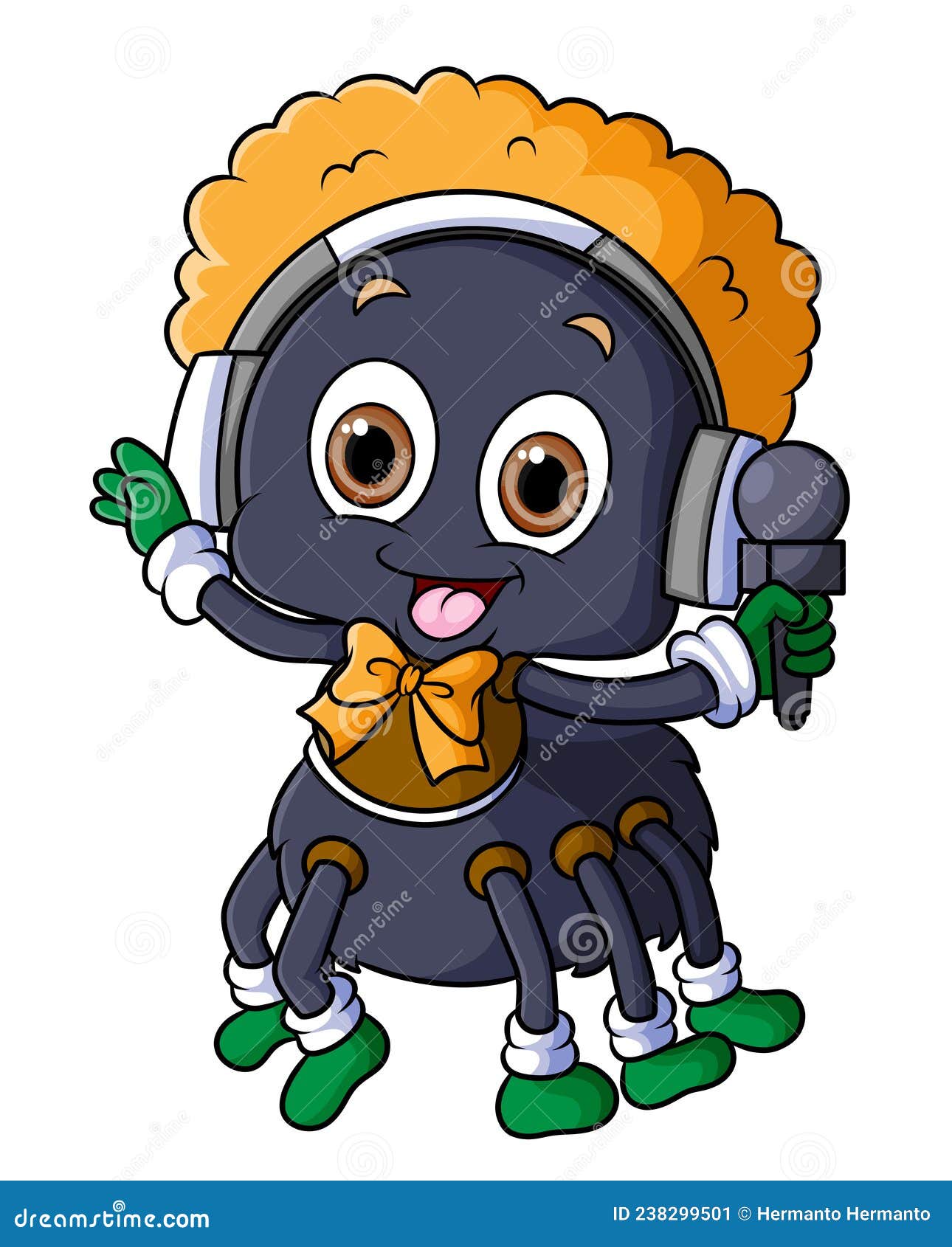 The Musician Spider is Singing and Wearing a Headphone Stock Vector ...