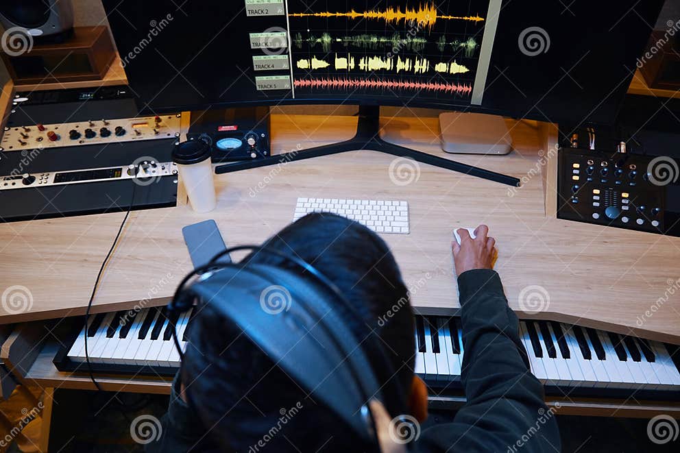 Musician Using Mixing Console at His Work Stock Image - Image of ...