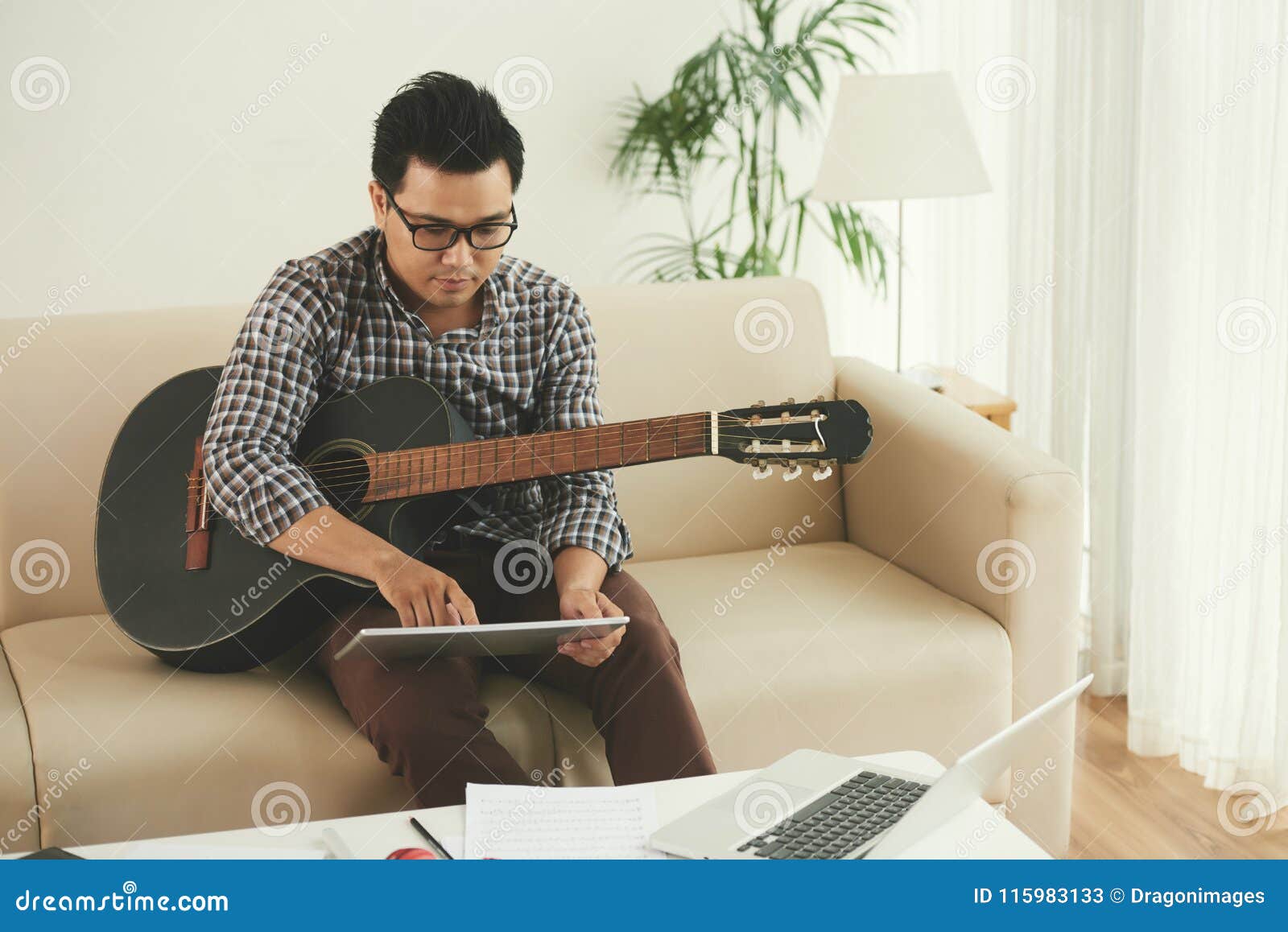 Creative talented man stock image. Image of guitar, technology - 115983133