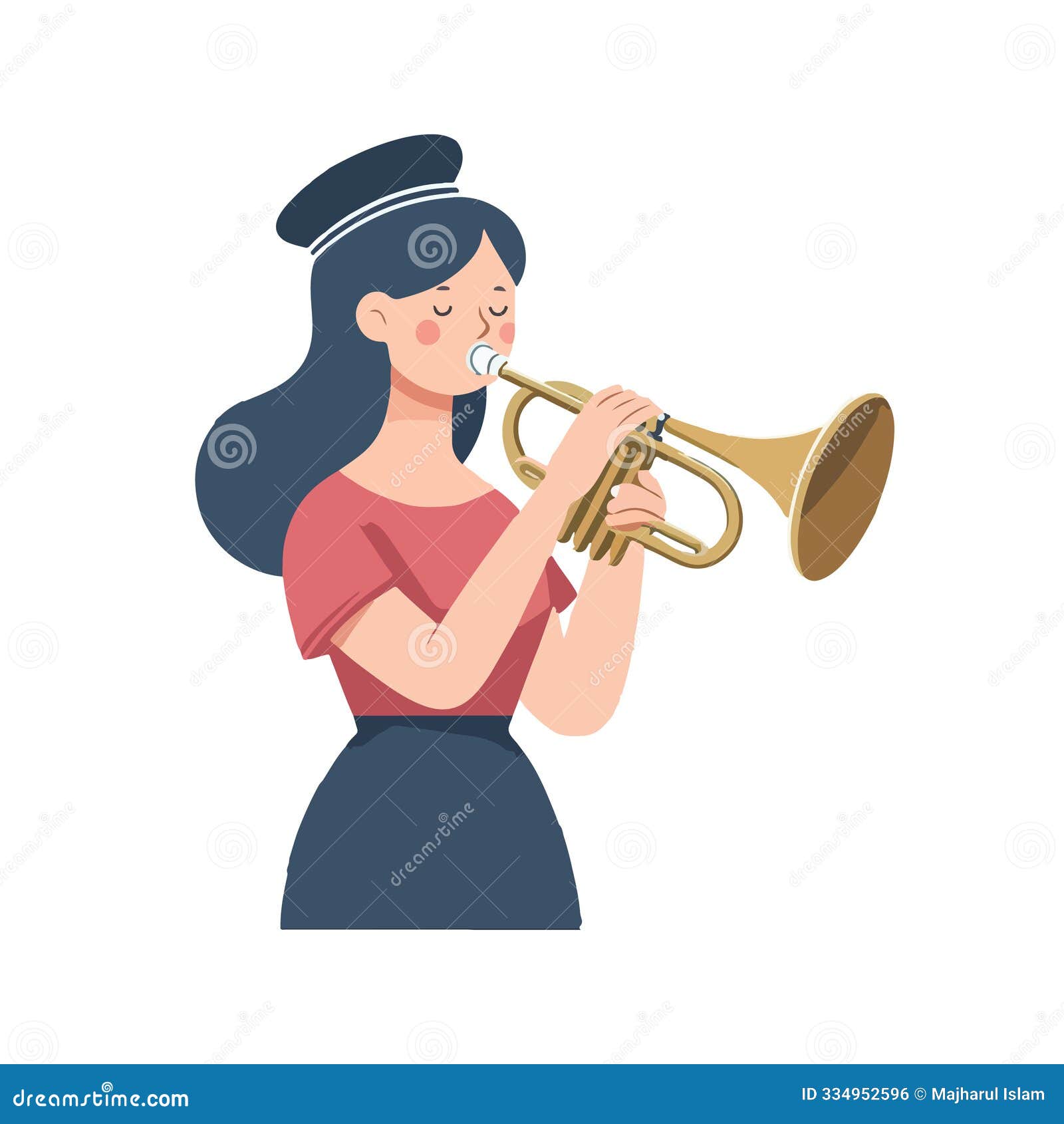Musician Woman with Bugle Vector Illustration Stock Illustration ...