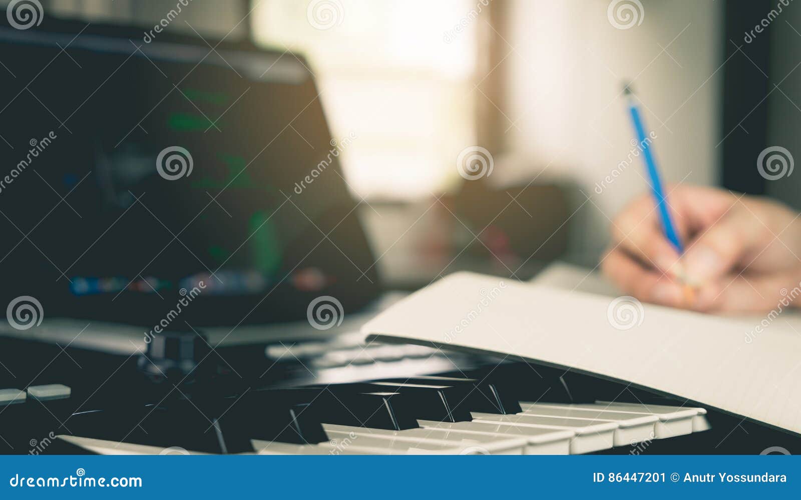 Musician Writing a Song into His Book Stock Image - Image of songwriter ...