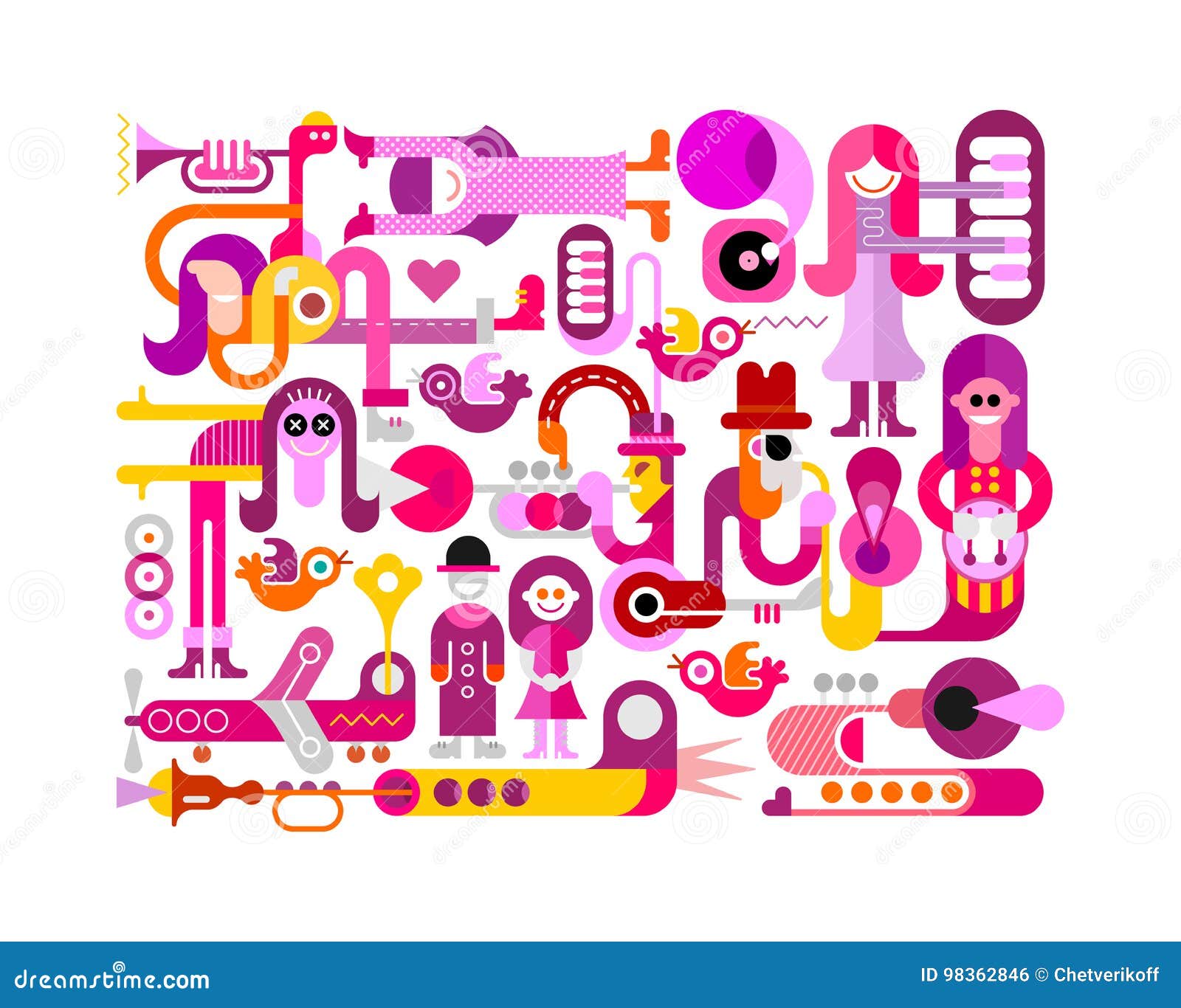 Musicians stock vector. Illustration of purple, pink - 98362846