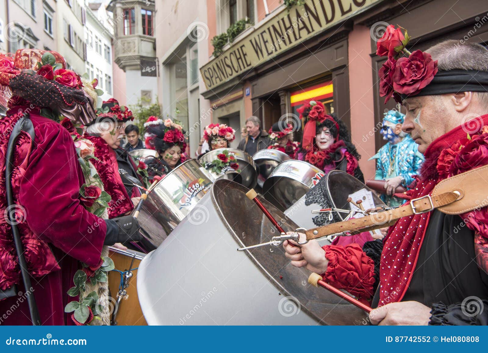 Musicians carnival Zurich editorial photography. Image of roses - 87742552