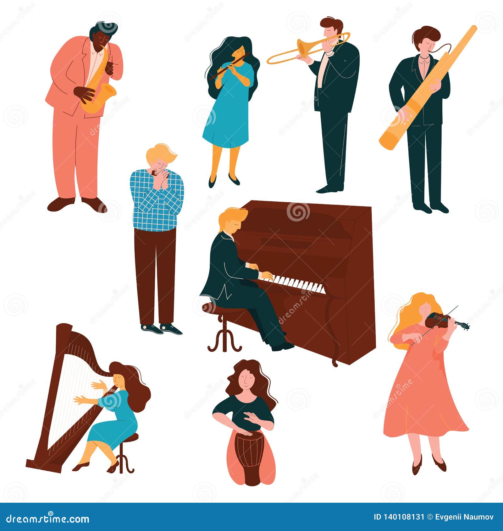 Musicians Characters Set, People Playing on Classic Music Instruments ...