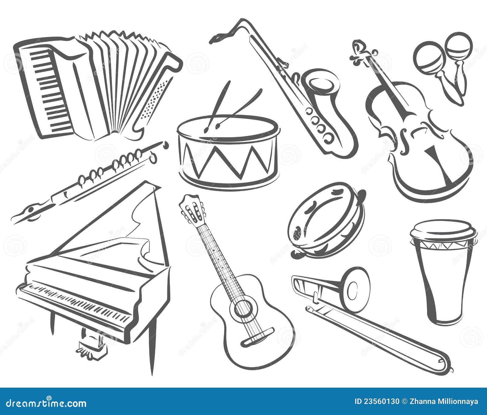 Musikaliska instrument vektor illustrationer. Illustration av ljud ...