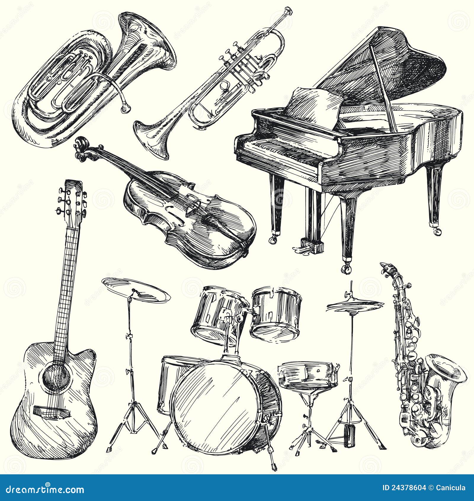 Musikaliska instrument vektor illustrationer. Illustration av bakgrund ...