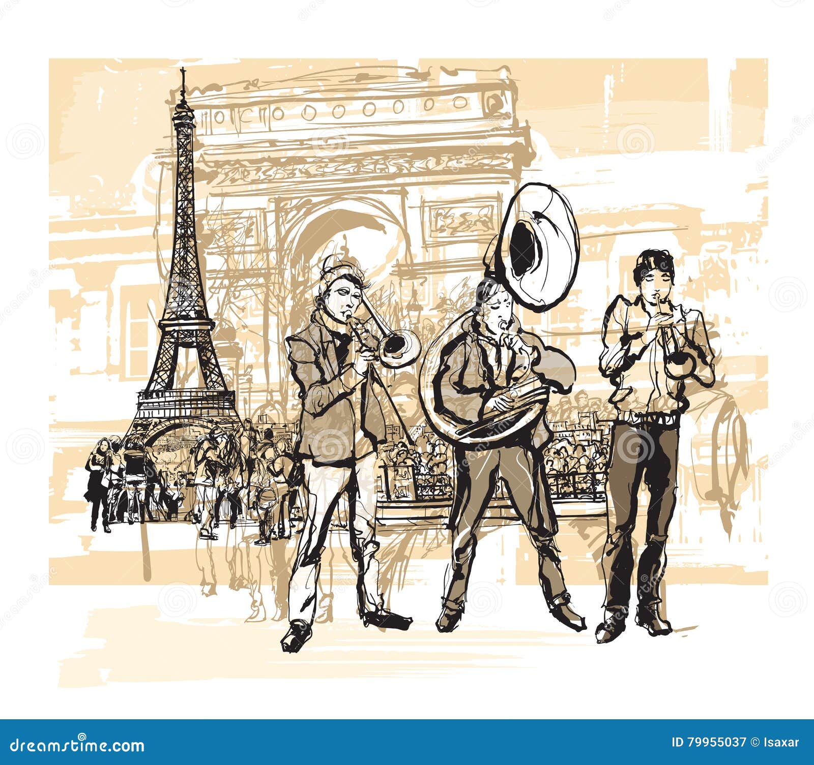 Musiker Vor Eiffelturm in Paris Vektor Abbildung - Illustration von ...